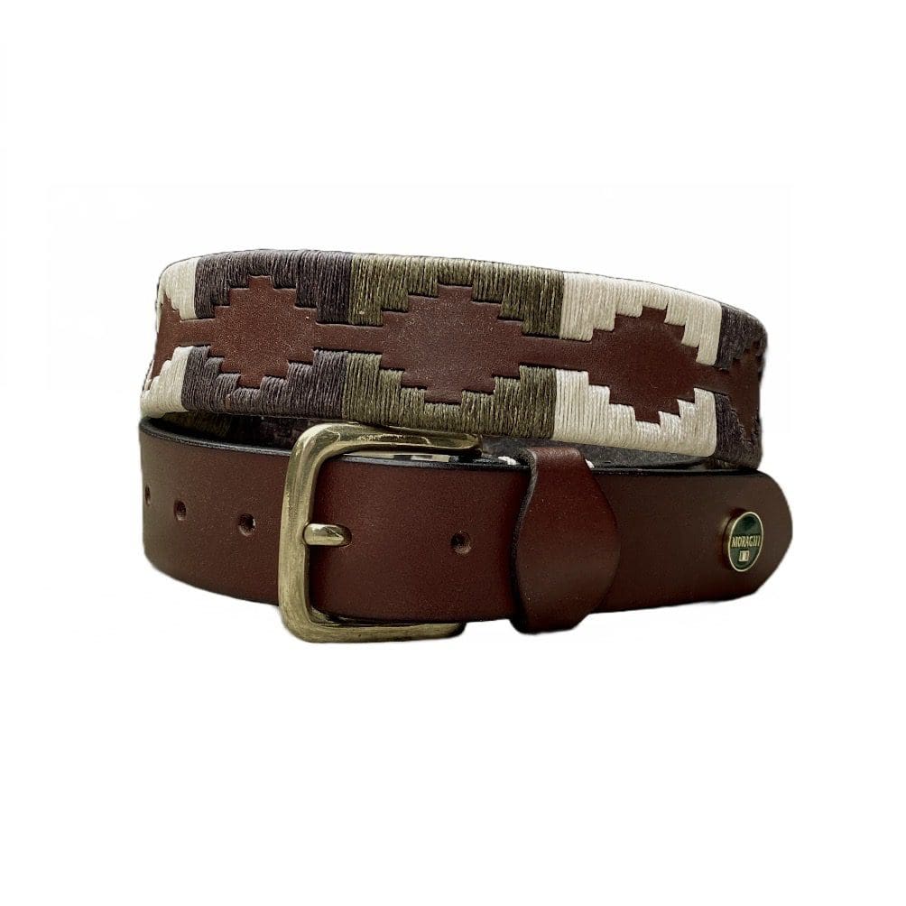 MORAGHI | Polo riem Salazar | olijfgroen, donkerbruin en beige.